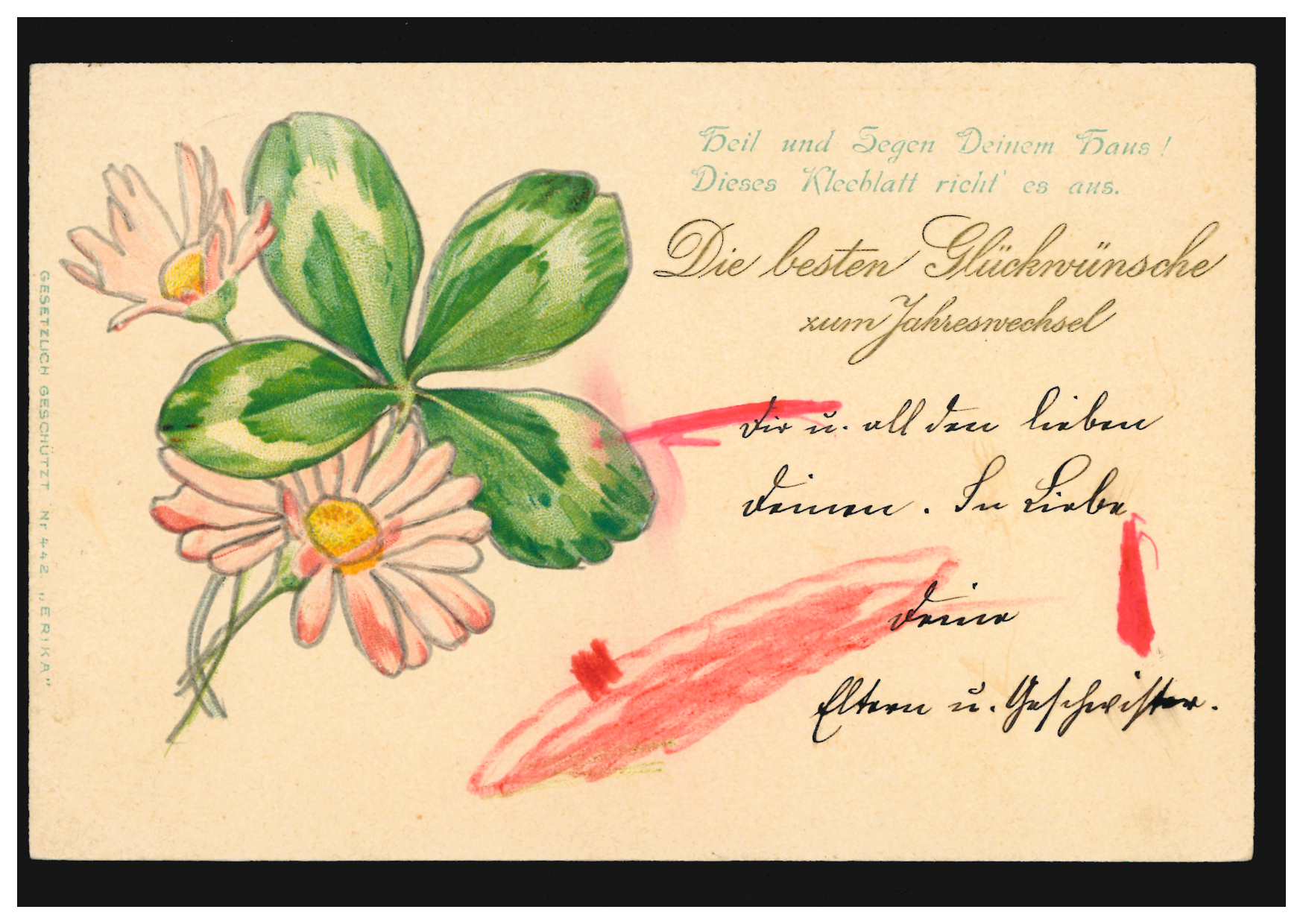 Prägekarte Neujahr Gedicht Vierblättriges Kleeblatt, MÜNCHEN nach ...