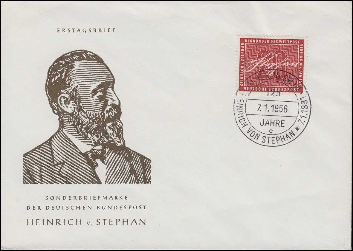 227 Heinrich von Stephan 1956 Schmuck-FDC 2 ESSt BERLIN SW 61 Stephan 7 ...