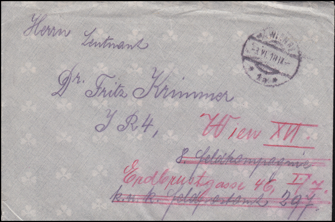 Österreich Feldpostbrief mit Inhalt WIEN 3.6.1918 - mit grüner PAX ...