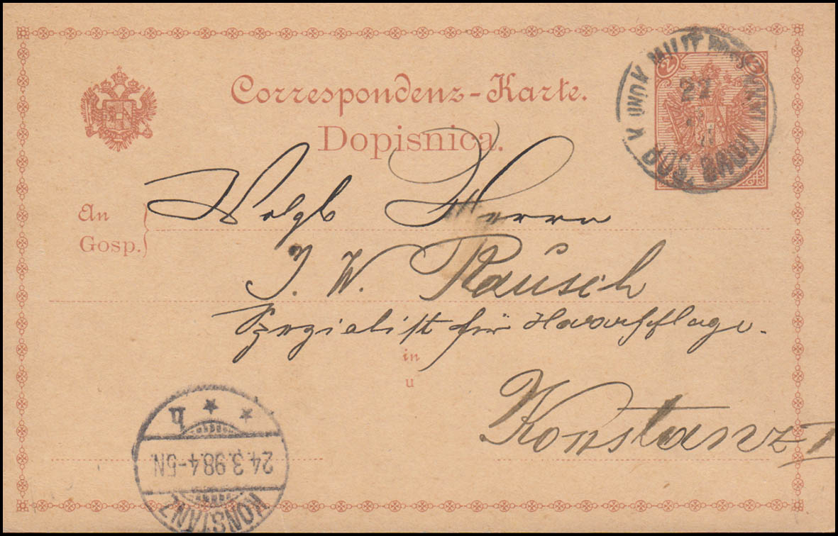 Österreich Militärpost Postkarte P 3 Wappenadler 2 Kr. MILT.POST BOS ...