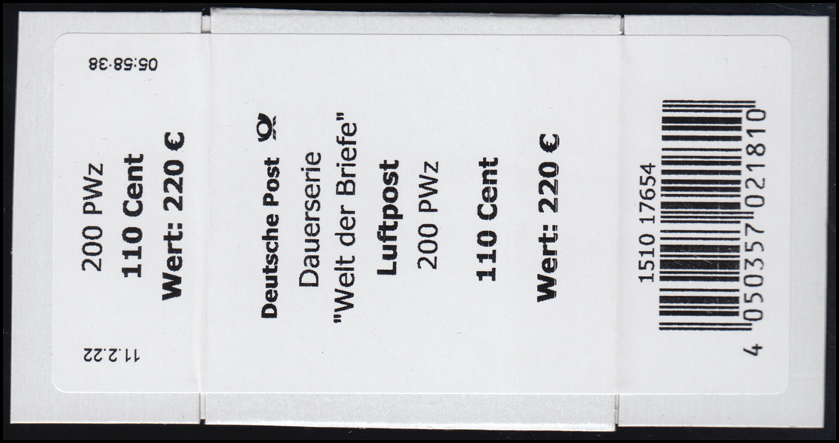 3671AI Luftpost 110 Cent - Banderole / Aufkleber der 200er-Rolle (BDB ...