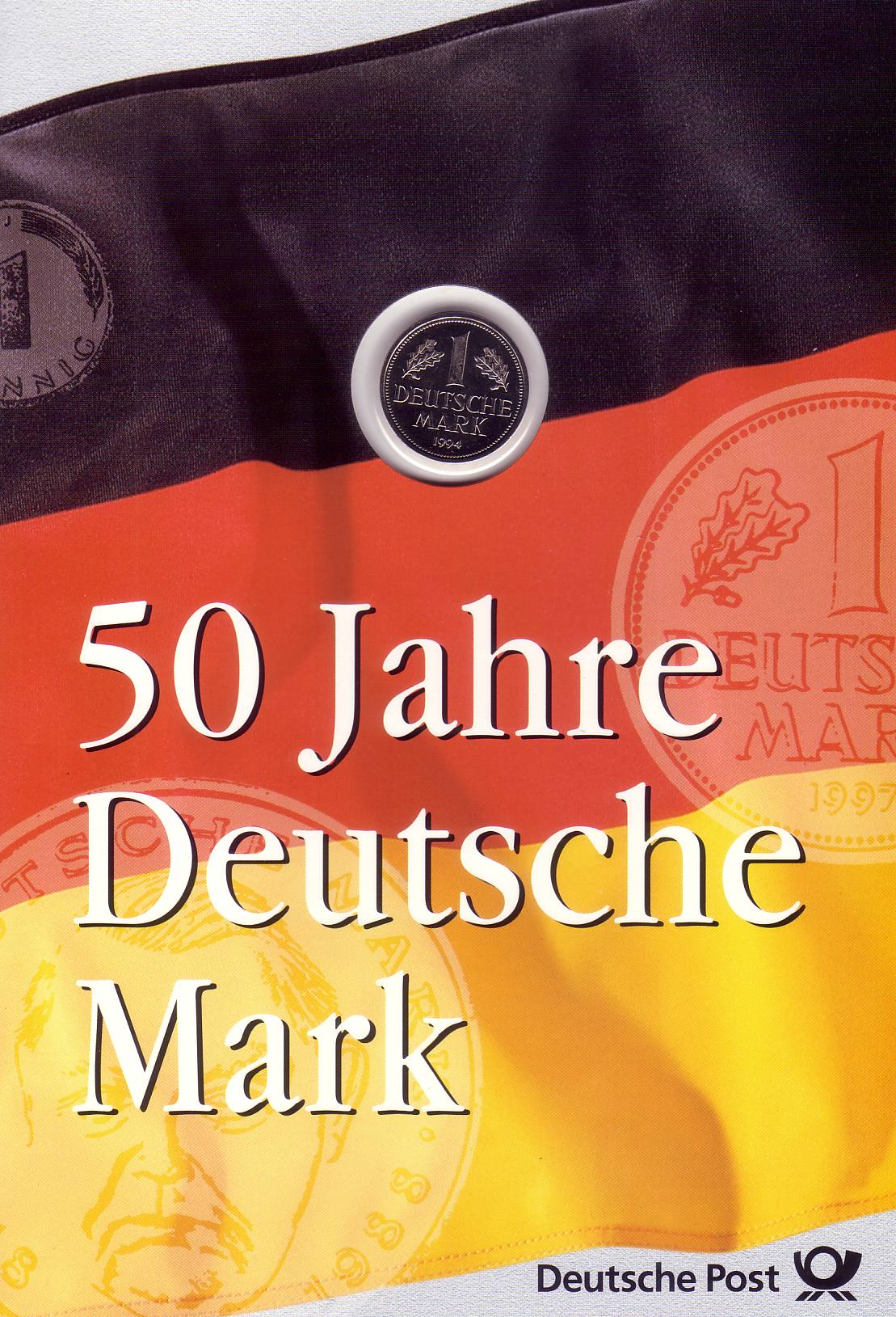 Numis-Gedenkblatt 50 Jahre Deutsche Mark 1998 mit 1-DM-Kursmünze ...
